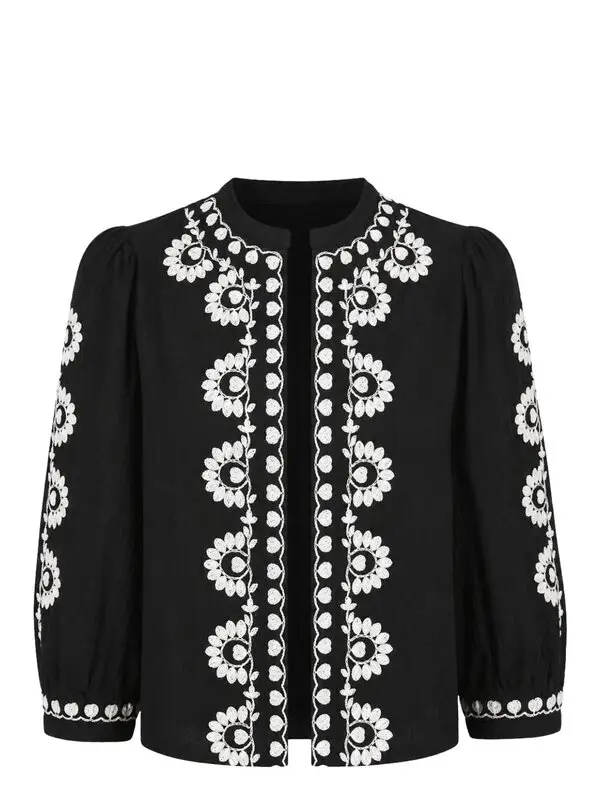 ROSE & NANCY Embroidered Throw-on Jacket - Black