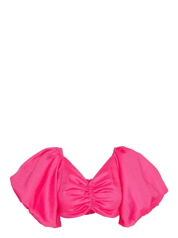 OFUURE Linen Skye Puffy Sleeve Crop Top - Pink