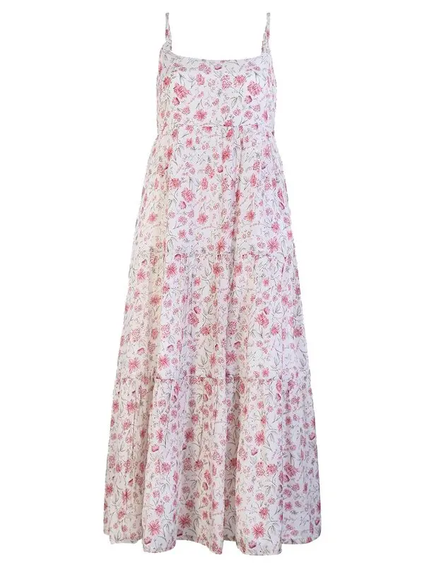 REISTOR Strappy Tiered Floral Maxi Dress - Pink