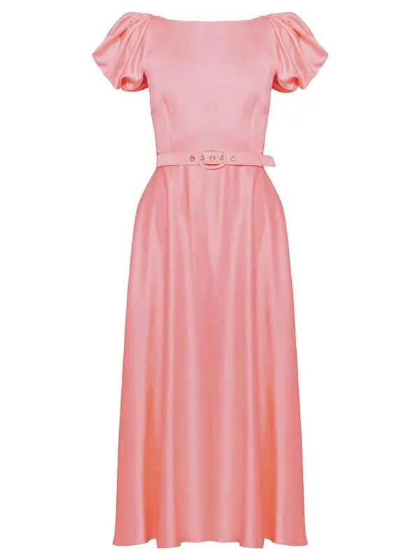 NISSA Belted Viscose Midi Dress - Pink