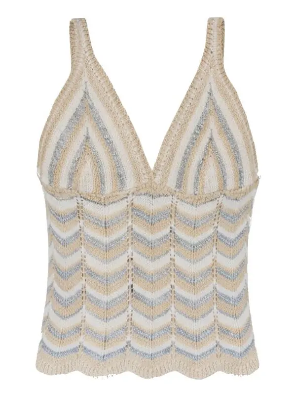 DECOLET THE LABEL Chevron Knit Crochet Top - Blue/white