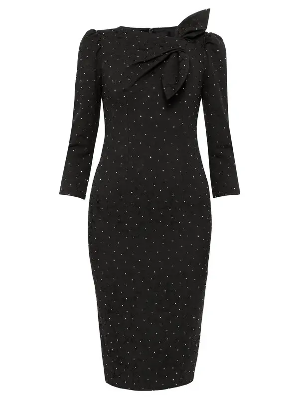 NISSA Rhinestone-embellished Brocade Midi Dress - Black