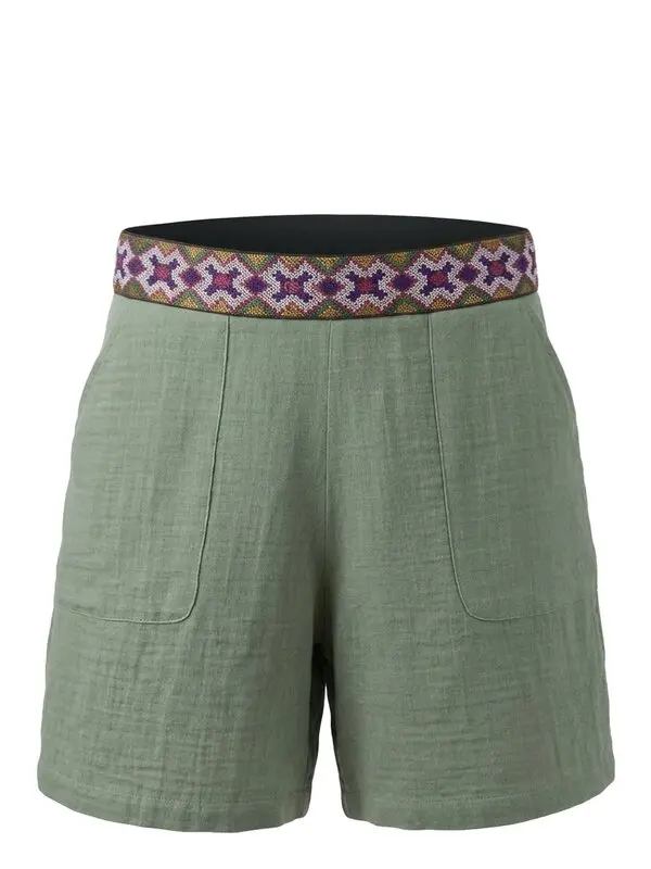 LALIPOP DESIGN Muslin Shorts With Textured Waistband - Green