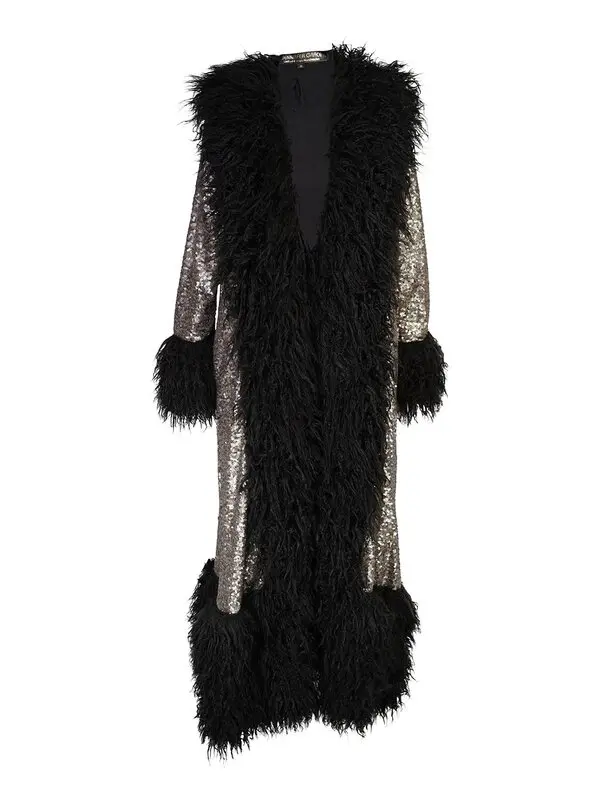 JENNAFER GRACE Faux Fur Trimmed Sequin Jacket - Black/silver