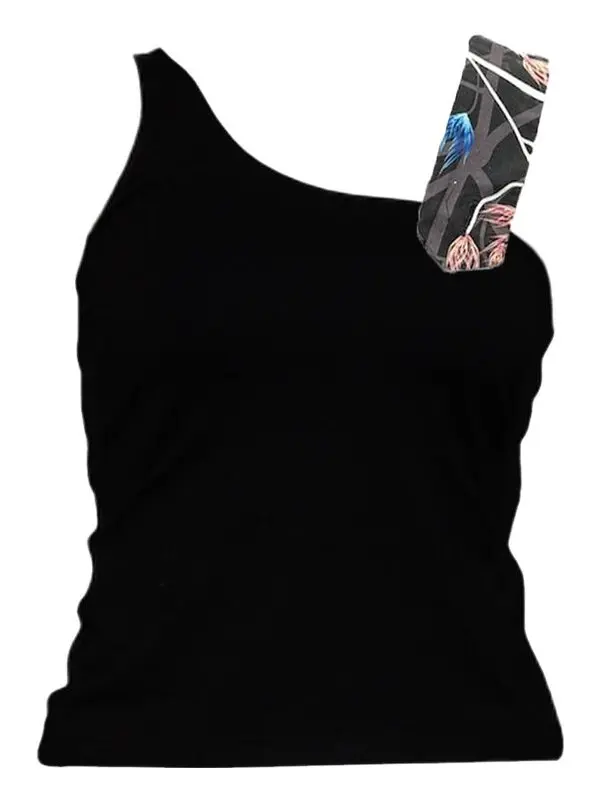 ARTISTA Asymmetric Strap Tank Top - Black