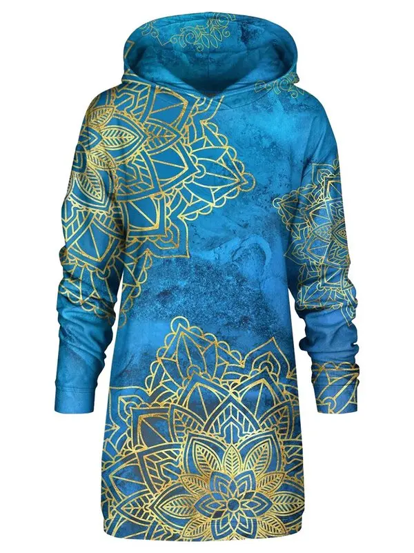 ALOHA FROM DEER Printed Oversized Hoodie Dress - Blue/gold