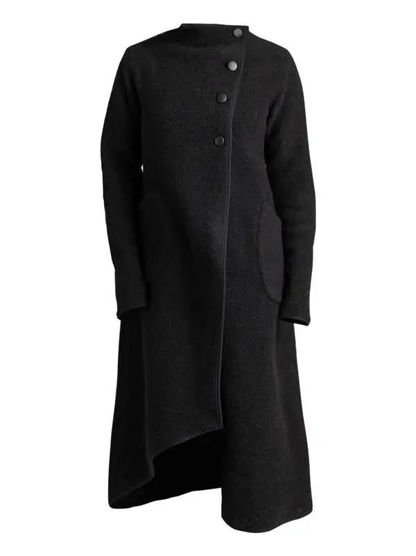 NIKKA PLACE Wool Asymmetrical Wrap Cardigan Coat - Black