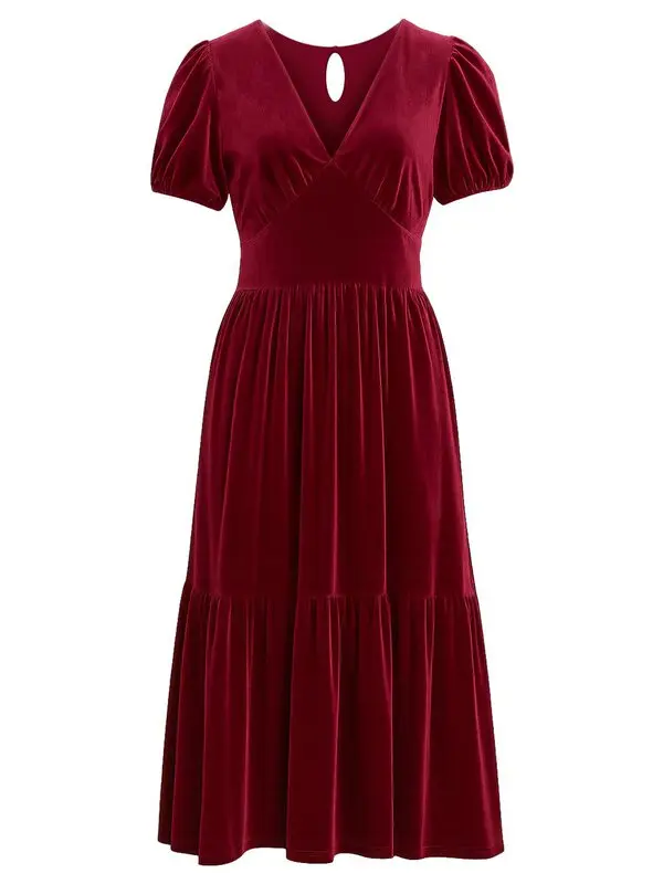 YUMI Velvet Midi Dress - Red