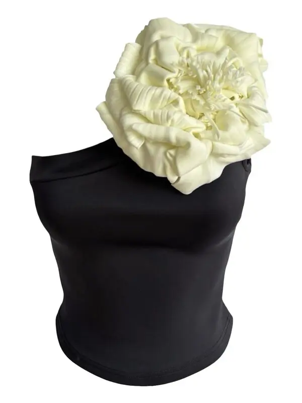 LONDON ATELIER BYPRODUCT One Shoulder Top With Flower Pin - Black/white