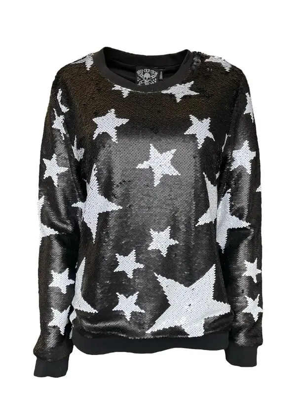 ANY OLD IRON Sequin Star Reversible Sweatshirt - Black/white/silver
