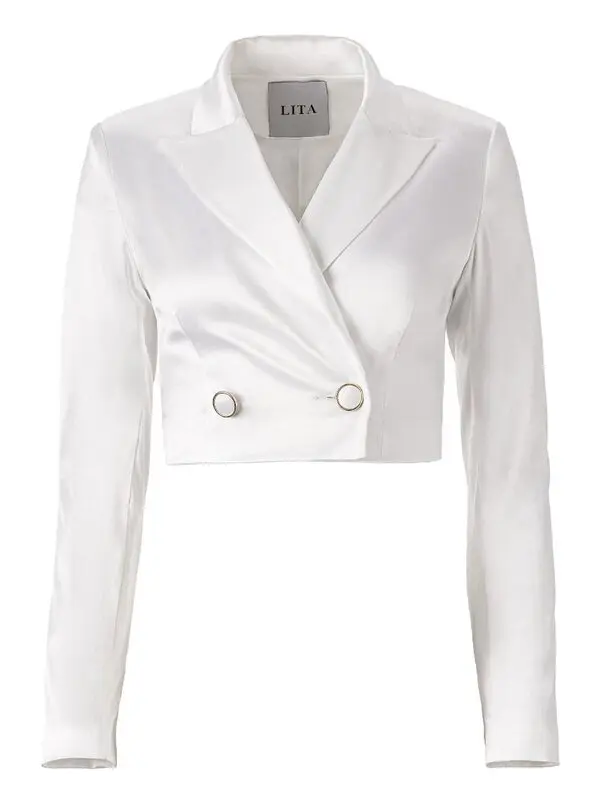 LITA COUTURE Cropped Satin Blazer - White