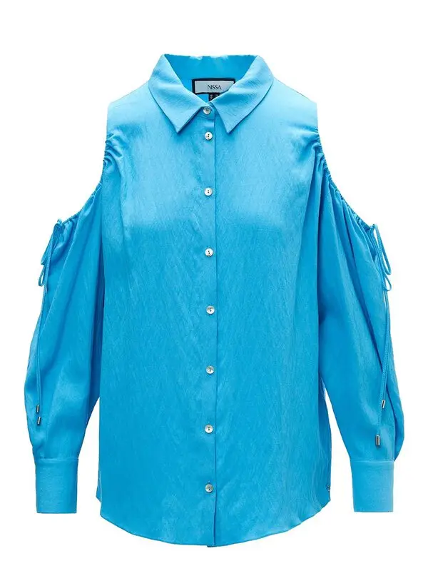 NISSA Cut-out Viscose Shirt - Blue