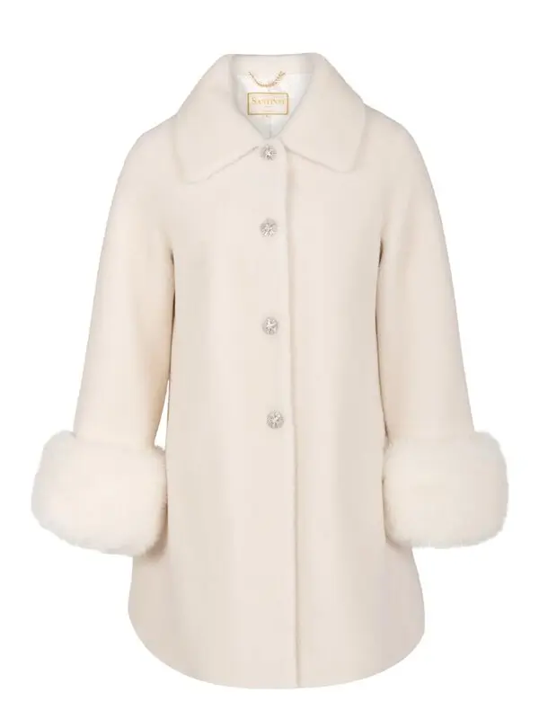 SANTINNI Fairytale Wool & Faux Fur Teddy Coat - White