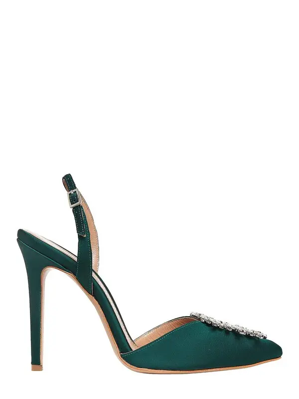 GINISSIMA Alice Emerald Heeled Shoes With Crystal Brooch - Green