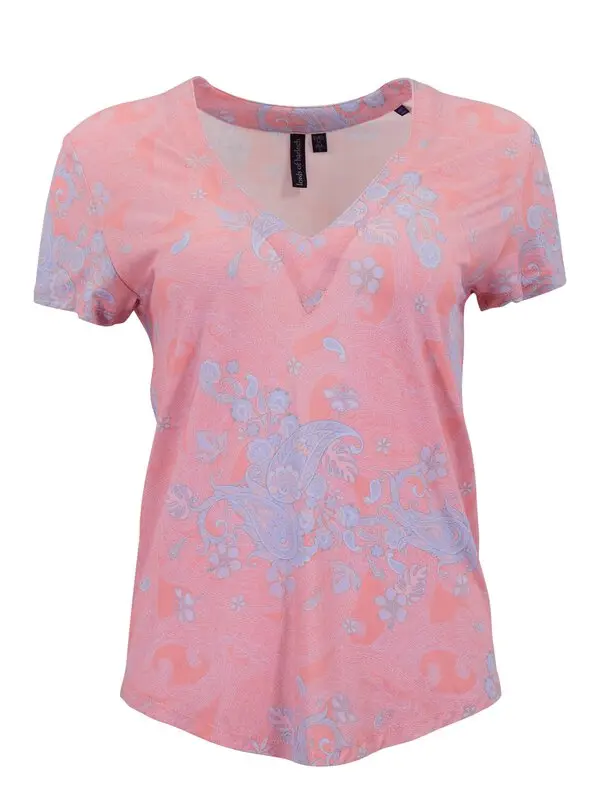 LORDS OF HARLECH Printed V-neck Top - Pink