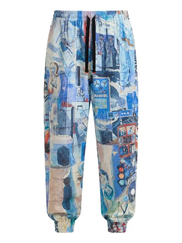 MYSIMPLICATED Graffiti Design Recycled Fabric Trousers - Blue