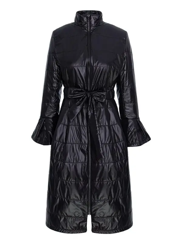 CONCEPT A TROIS Quilted Midi Jacket With Drawstring - Black