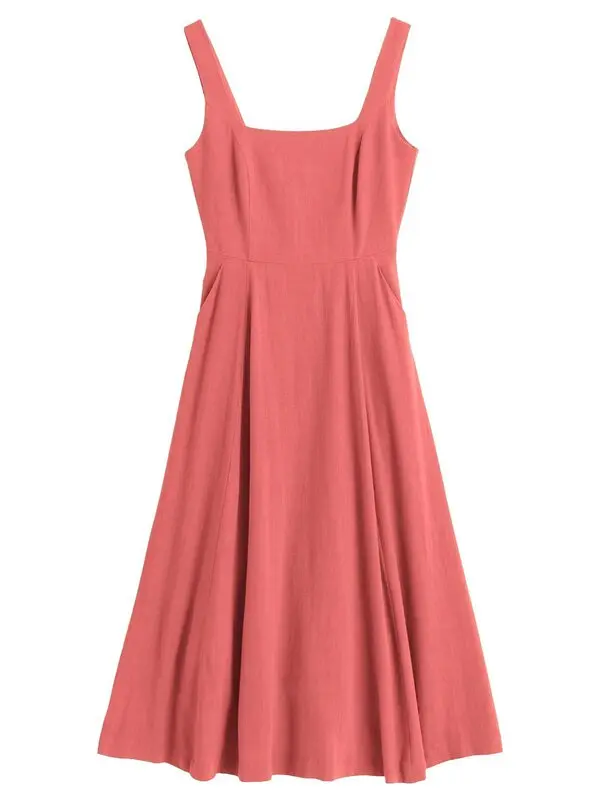 LOUCHE Baya Linen Mix Square Neck Midi Dress - Pink