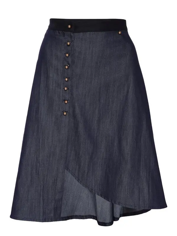 LAHIVE Jessica Button Down Denim Wrap Skirt - Blue
