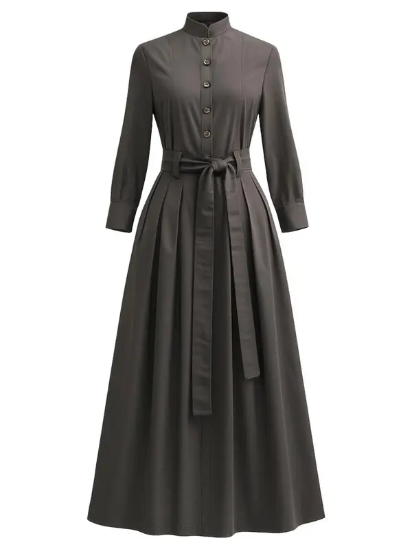 BEIRA Marina Long Pleated Shirt Dress - Brown