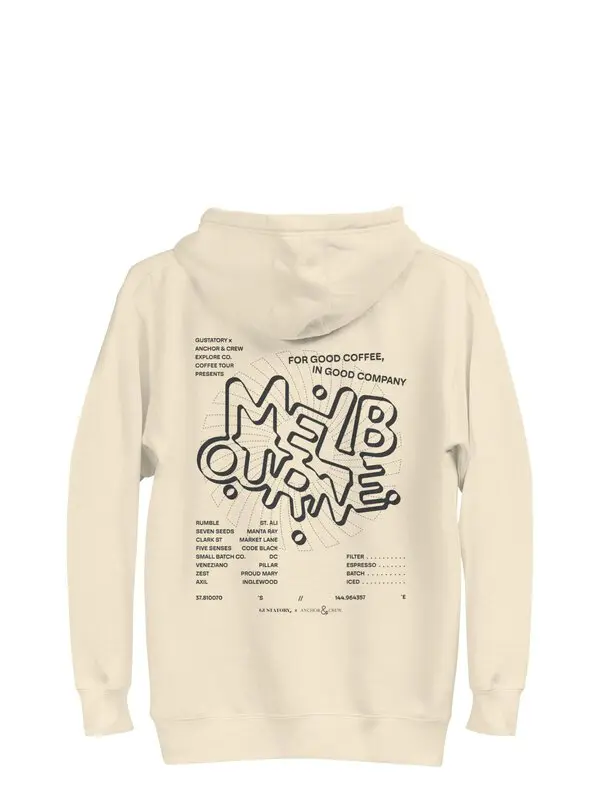 ANCHOR & CREW Gustatory Melbourne Coffee Scene Embroidered Hoodie - Brown