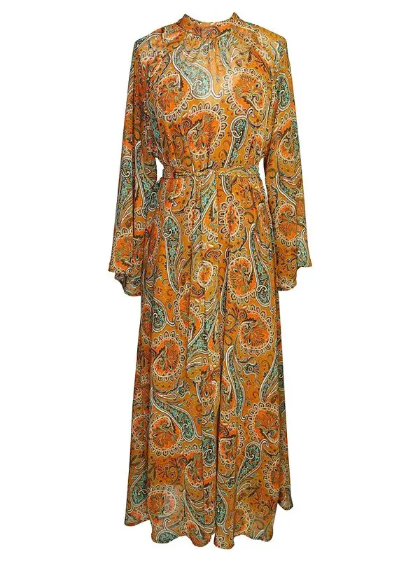 JENNAFER GRACE Paisley Rayon Chiffon Dress - Brown/gold