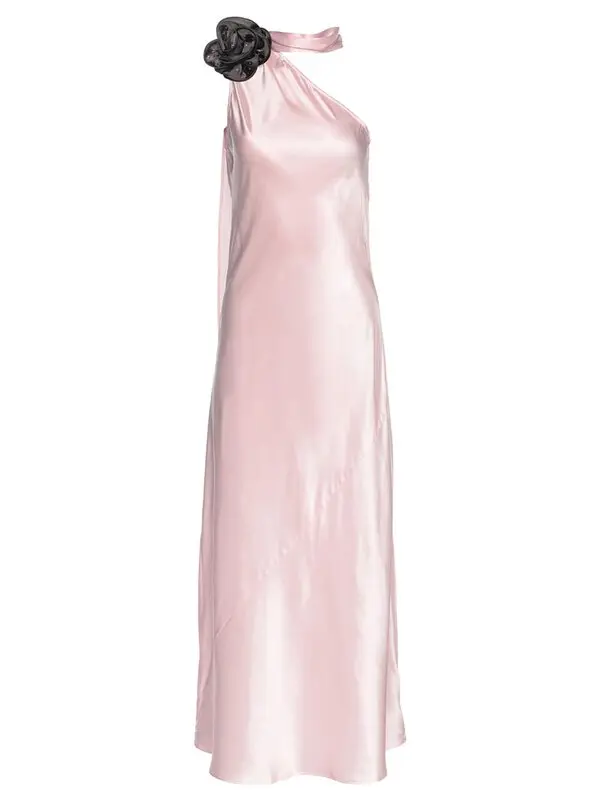 VASILIKI ATELIER Portia One-sleeve Gown With Floral Corsage - Pink