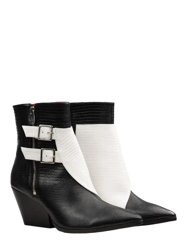 ROSAMUND MUIR LONDON Beatrix Lizard Print Ankle Boots - Black/white