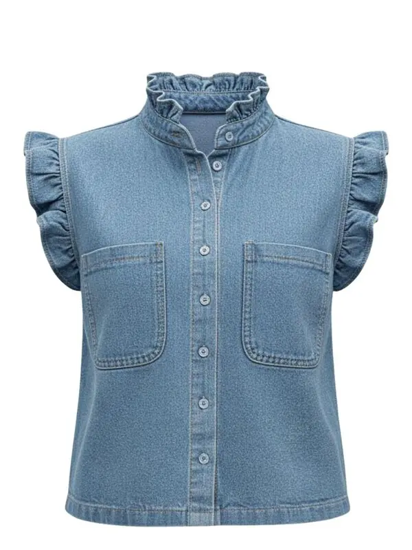 IZABELA MANDOIU Ruffled Sleeveless Denim Shirt - Blue