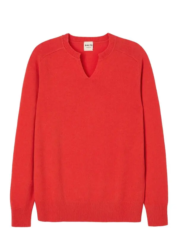 SALTS CASHMERE Split Crew Neck Wool-cashmere Blend Sweater - Red