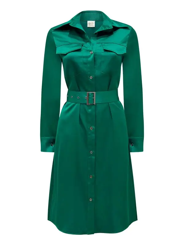 WHY MARY Jackie Satin Trench Coat Dress - Green