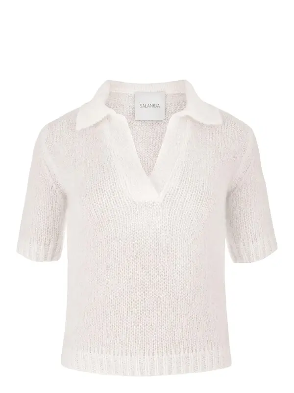 SALANIDA Melody Mohair Polo Top - White
