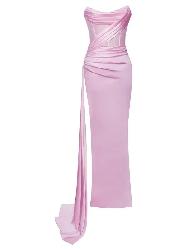 MISS CIRCLE NEW YORK Crystallized Corset Satin Gown - Pink