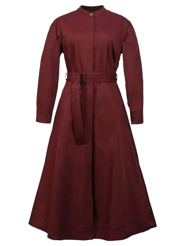 SMART AND JOY High-collar Cotton Shirt Dress - Red