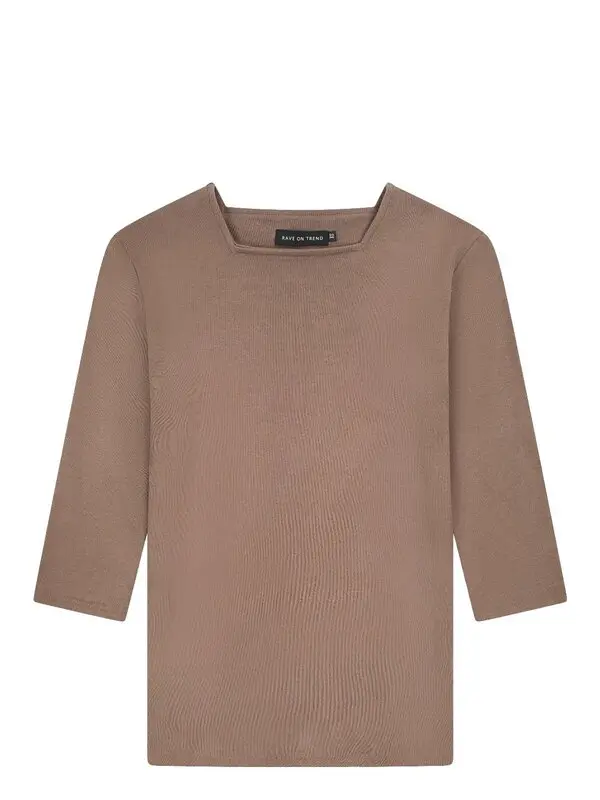 RAVE ON TREND Square Neck Ribbed Tee - Brown