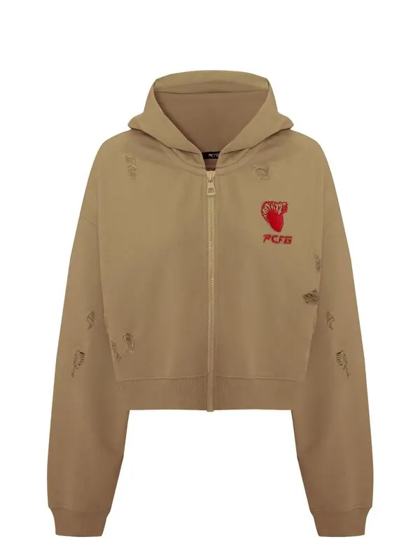 PCFG Destroyed Zip Up Hoodie - Green