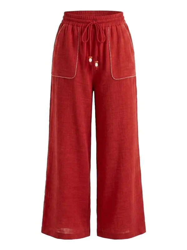 LALIPOP DESIGN Muslin Wide-leg Pants - Red