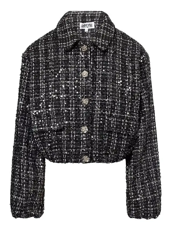 AMY LYNN Sequin Boucle Cropped Jacket - Black