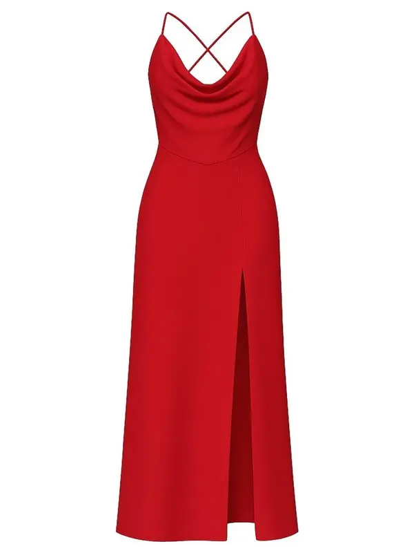 NOMI FAME Aphrodite Draped Cowl Neck Evening Gown - Red