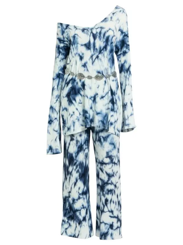 SÂB STUDIO Elowyn Tie-dye Mini Dress With Wide Leg Pant Set - Black/blue