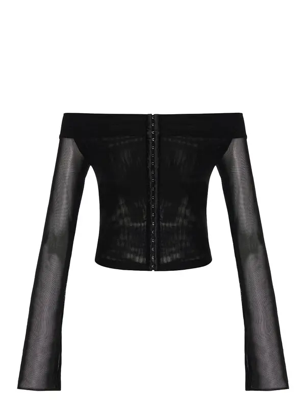 KHELA THE LABEL Hooked Up Off Shoulder Mesh Top - Black