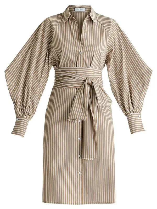 PAISIE Striped Shirt Dress With Tie Belt - Yellow