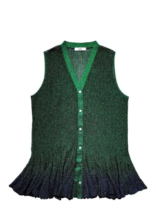 ARTO. Metallic Flying Knit Ribbed Button-up Vest - Green