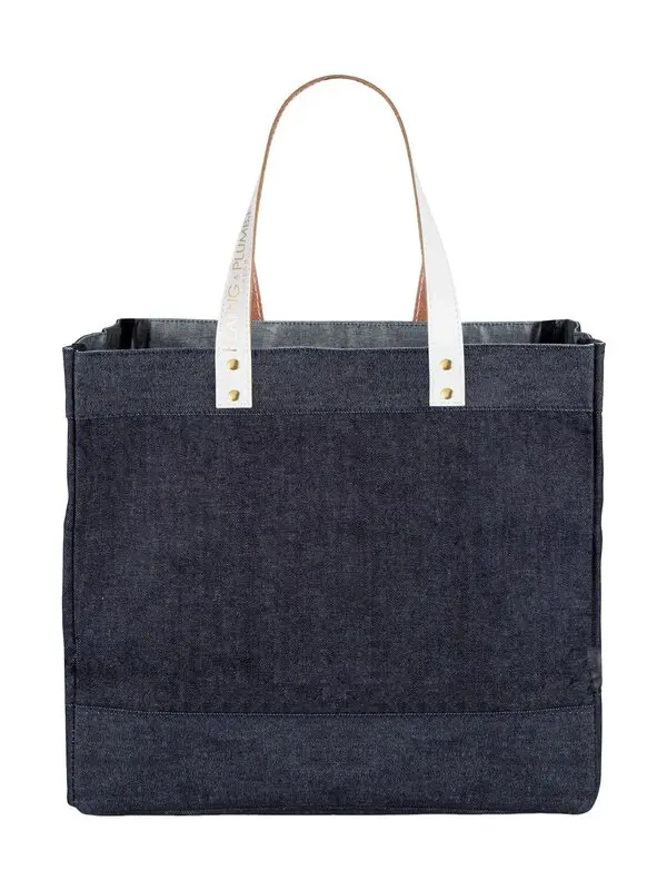 HEATING & PLUMBING LONDON Denim Tote With Leather Handles - Blue/white