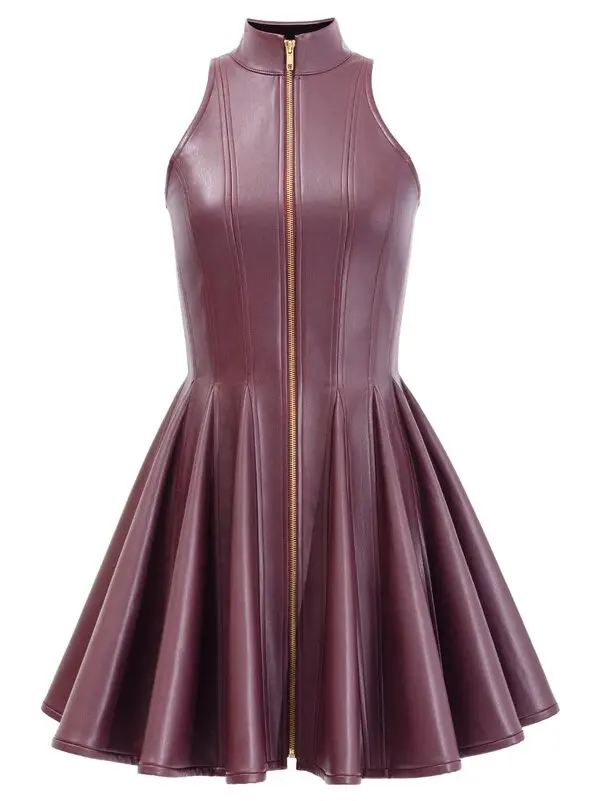 KARGEDE Faux Leather Mini Fit-and-flare Dress - Red