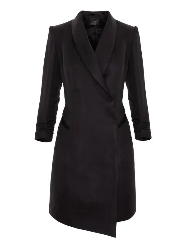 AVENUE N°29 Asymmetric Linen And Rayon Blazer Dress - Black