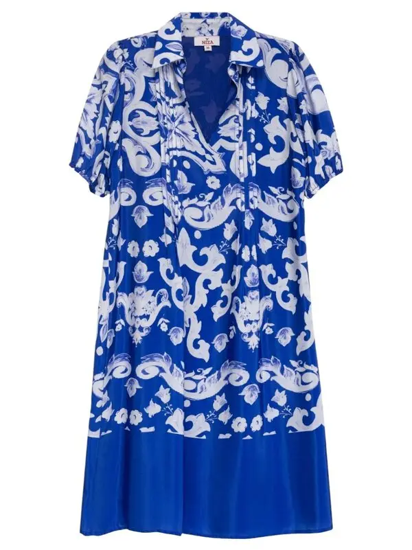 NIZA Printed Midi Shirt Dress - Blue