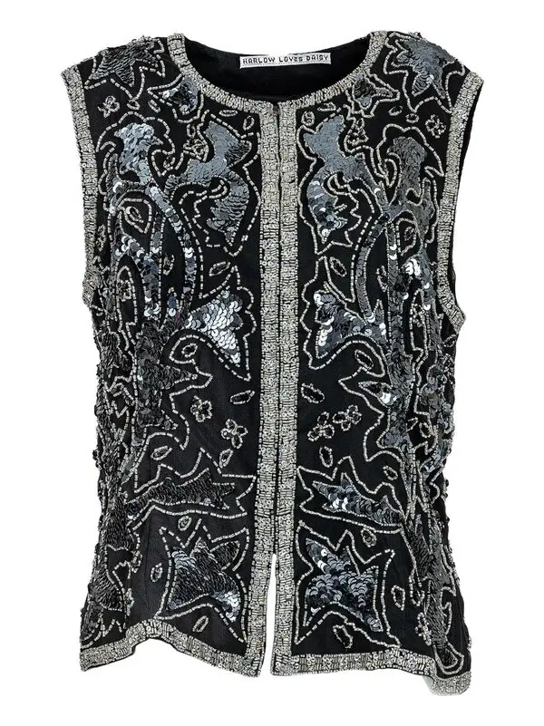 HARLOW LOVES DAISY Hand-beaded Sequin Vest - Black/silver
