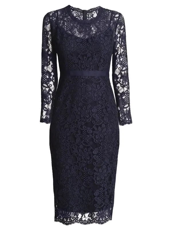 RUMOUR LONDON Chiara Long Sleeve Lace Pencil Dress - Blue