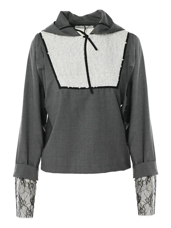LARISA DRAGNA Ella Top With Sequin And Lace Details - Grey/white